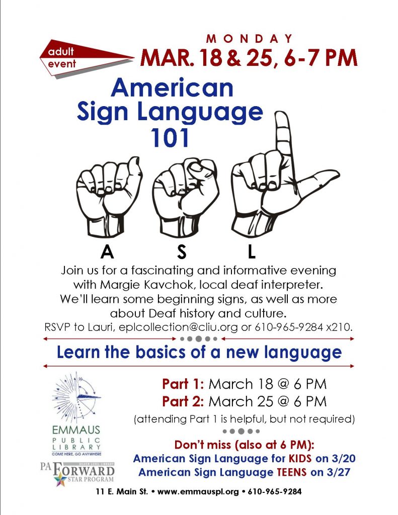 American Sign Language for kids, teens and adults - Emmaus Public Library
