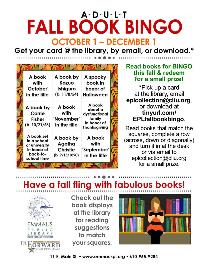 Fall Book Bingo (Adults) - Emmaus Public Library