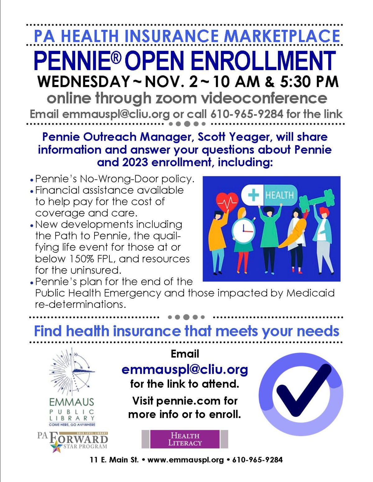 ONLINE - 'Pennie' PA Health Insurance Marketplace - Emmaus Public Library