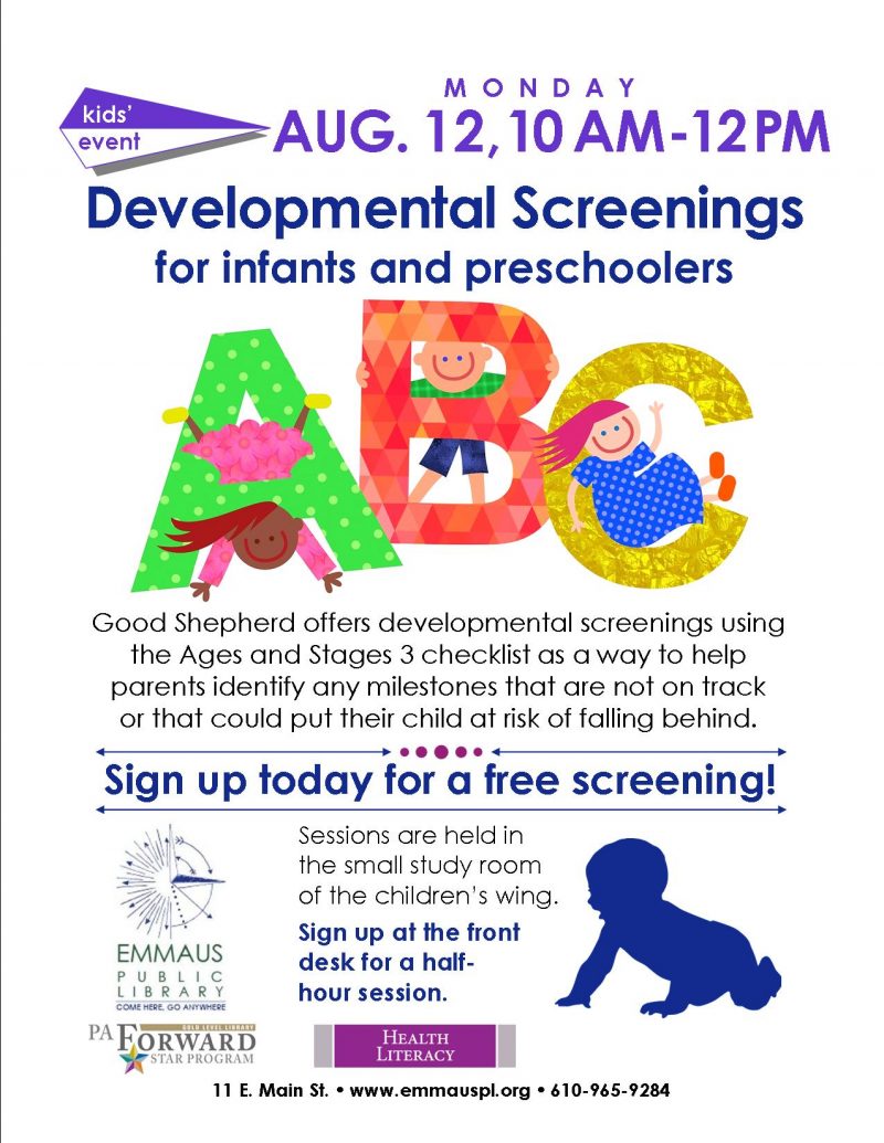 Developmental Screenings for Infants and Toddlers - Emmaus Public Library
