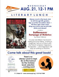POSTPONED to 8/21 - Lit. Lunch: Battlesaurus - Emmaus Public Library
