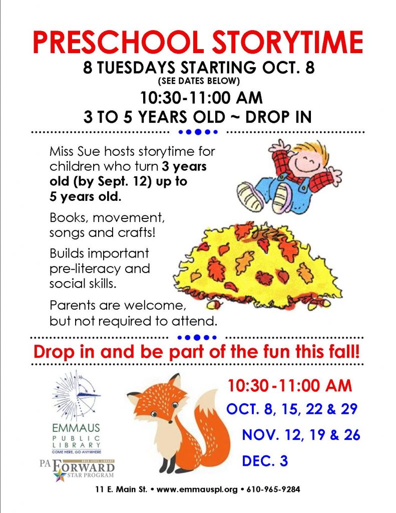 Fall Storytime series starts Oct. 2! - Emmaus Public Library