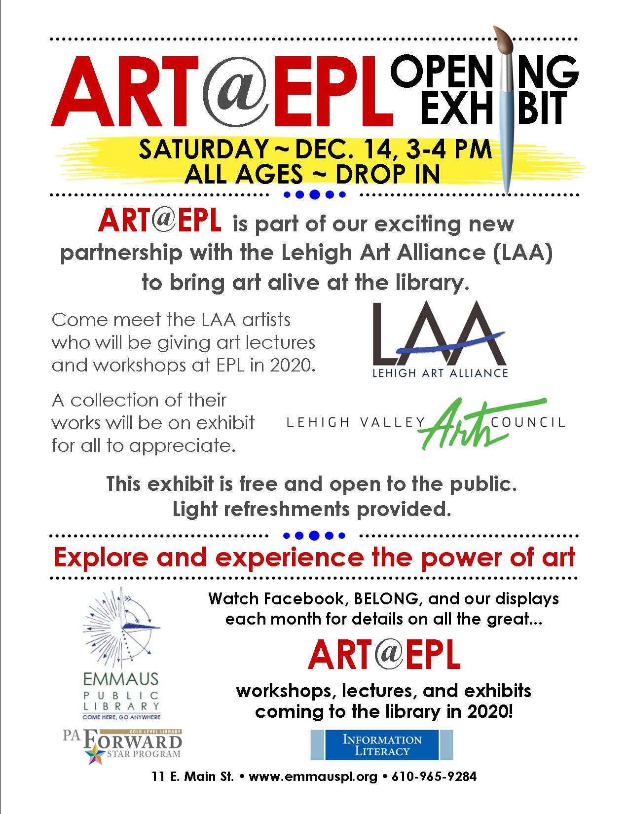 Announcing ART@EPL - opening Dec. 14! - Emmaus Public Library