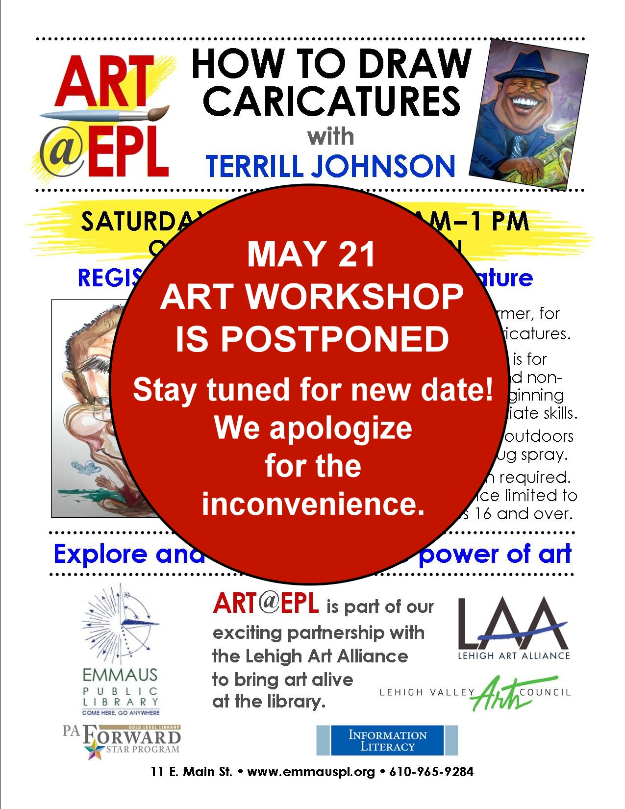 POSTPONED: ART@EPL Drawing Caricatures Workshop - Emmaus Public Library