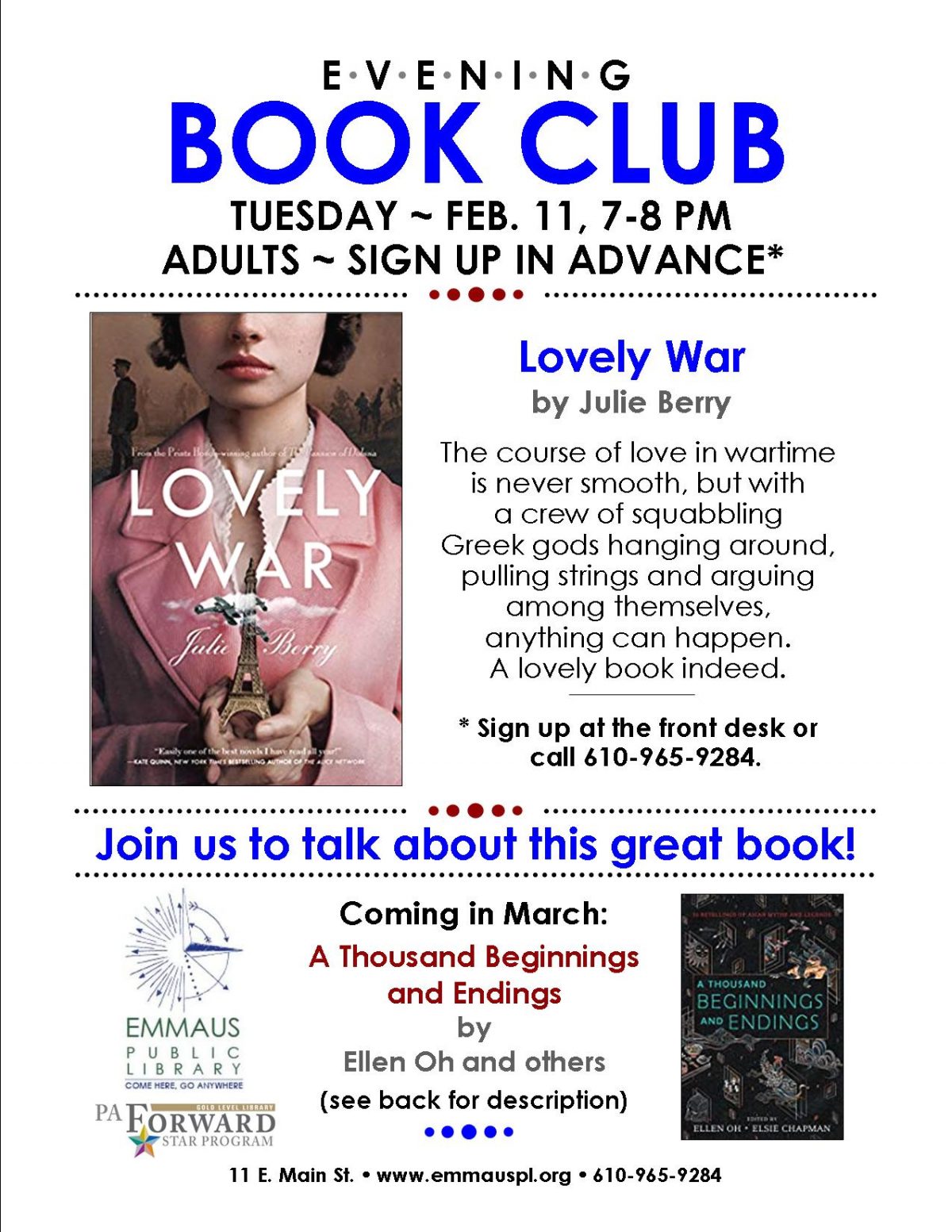 Evening Book Group: Lovely War - Emmaus Public Library