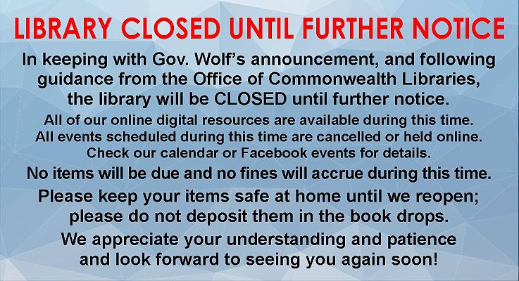 EPL will be closed until further notice - Emmaus Public Library
