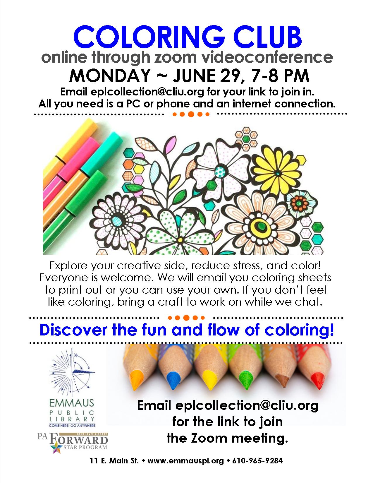 ONLINE - Coloring Club - Emmaus Public Library
