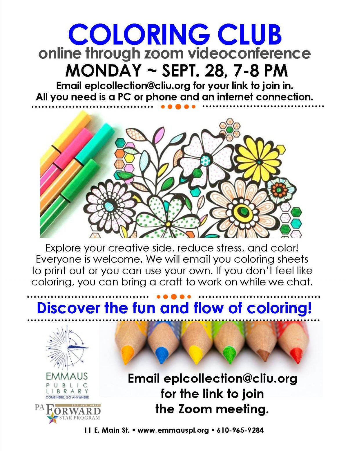 ONLINE - Coloring Club - Emmaus Public Library