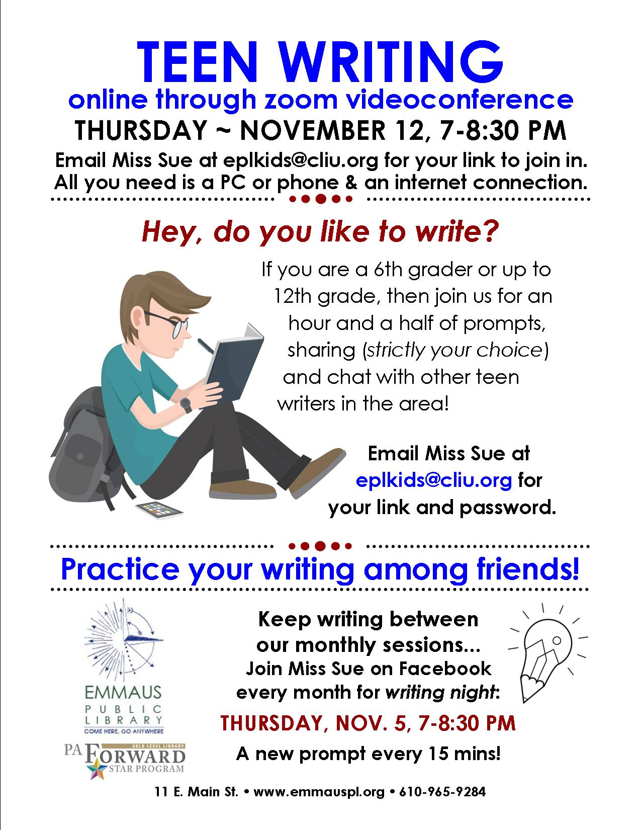 ONLINE - Teen Writing Group - Emmaus Public Library