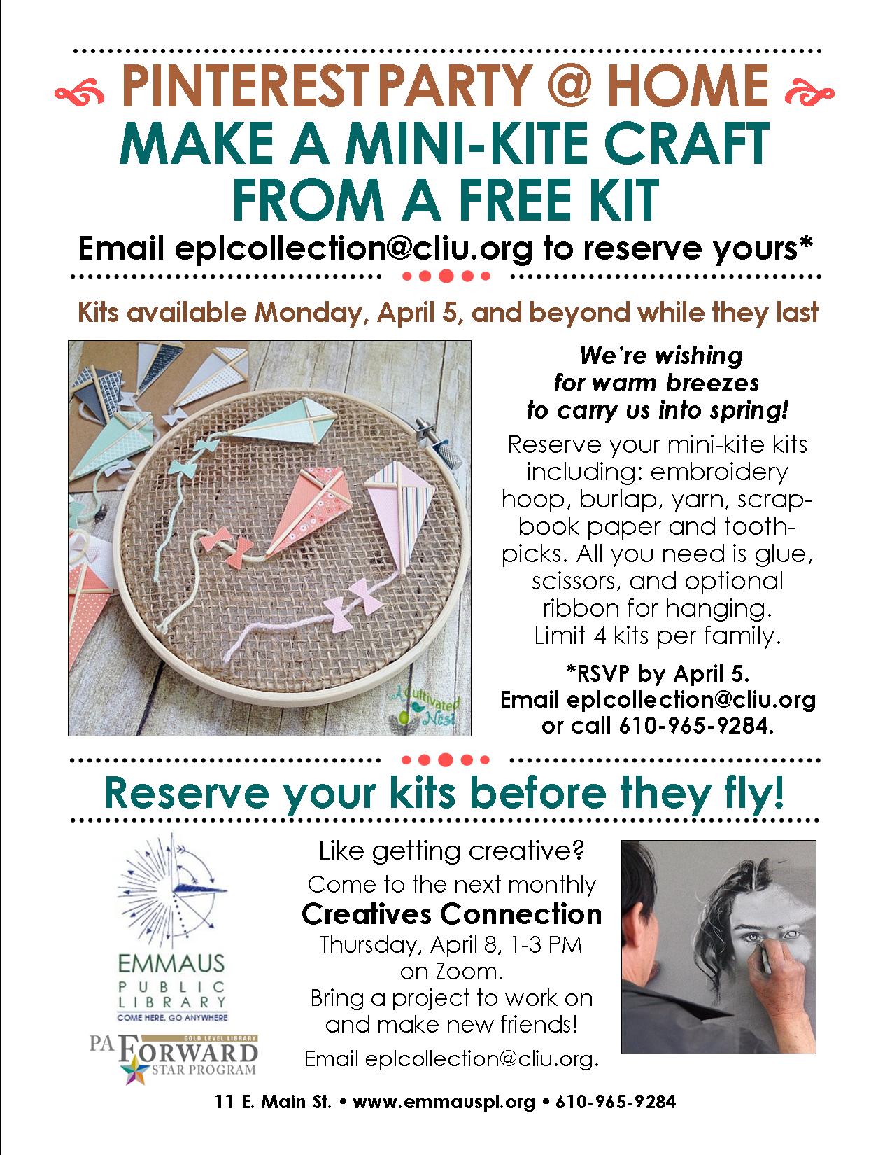 Pinterest Party @ Home w/Kits - Mini-Kite Craft - Emmaus Public Library