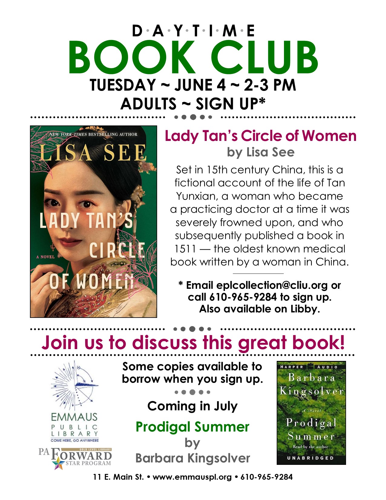 Daytime Book Group: Lady Tan's Circle of Women - Emmaus Public Library