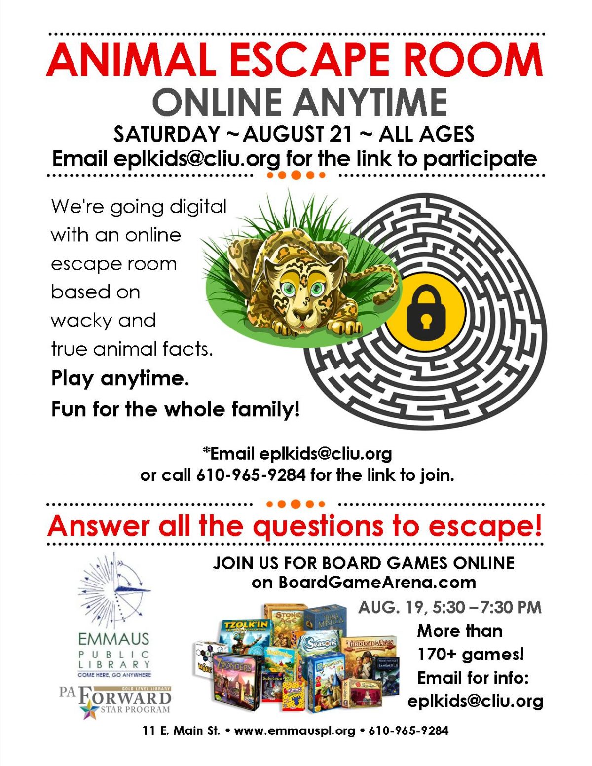 ONLINE: Animal Escape Room - Emmaus Public Library