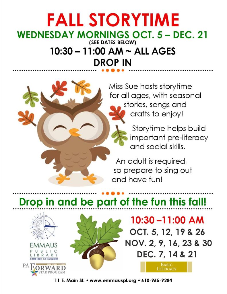 Fall Storytime starts Oct. 5 with guest Kristin Pedemonti! - Emmaus ...