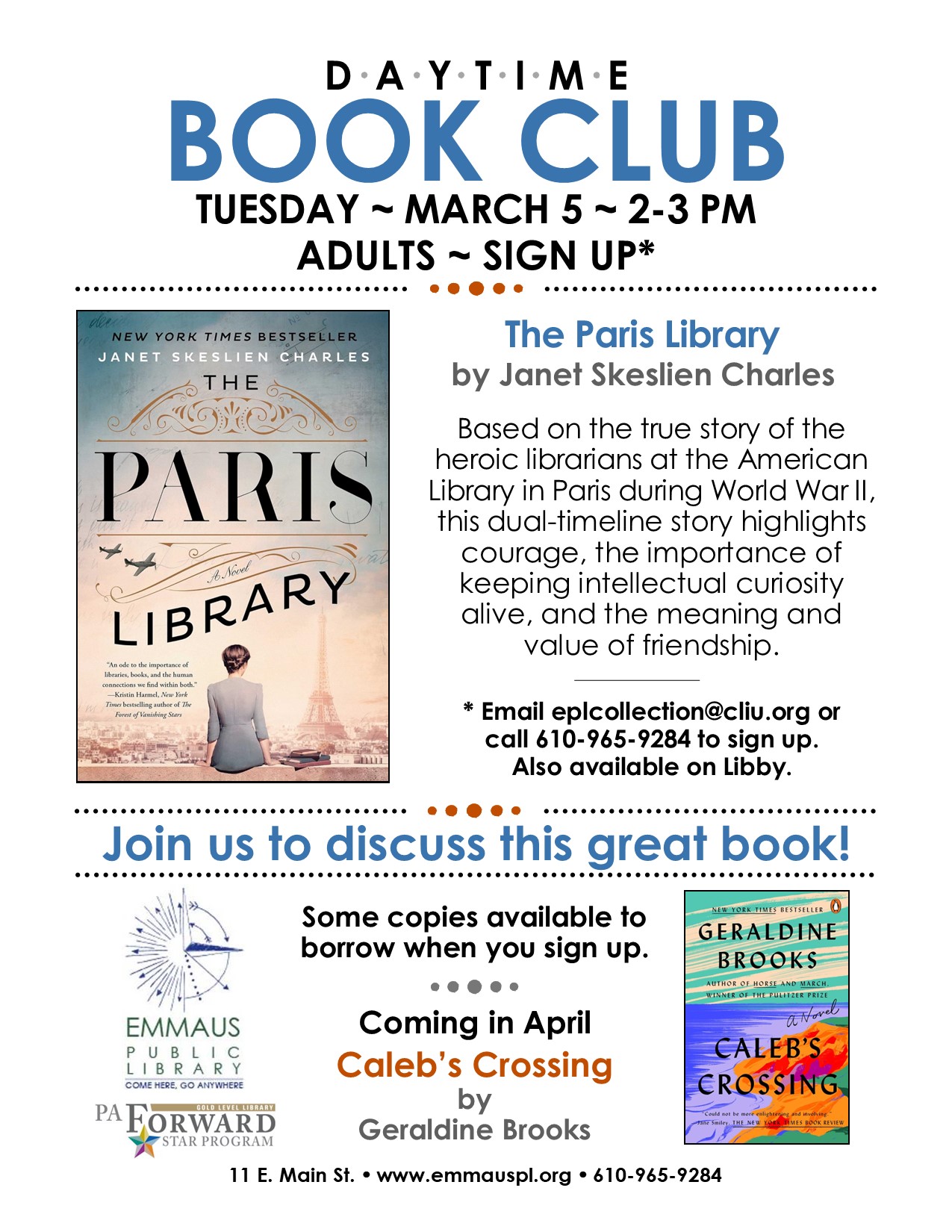 Daytime Book Group: The Paris Library - Emmaus Public Library